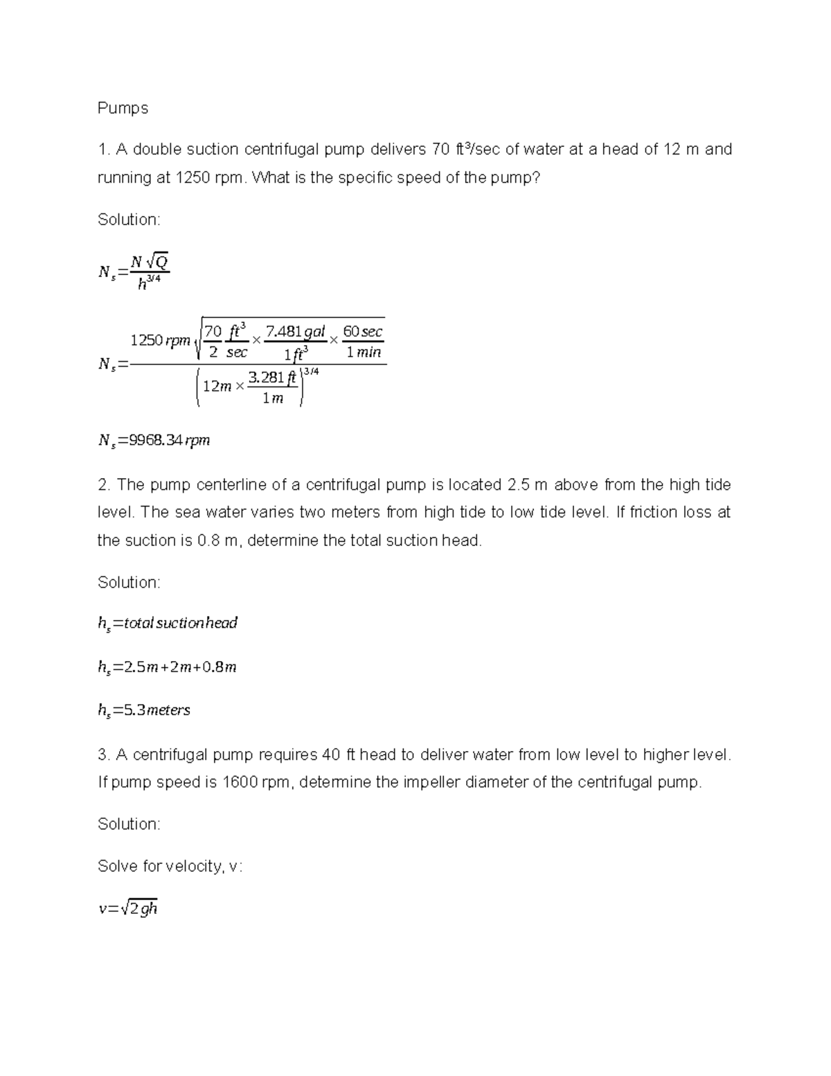 Pumps Problems 175267878 - 20 Practice Questions with Solutions - Studocu