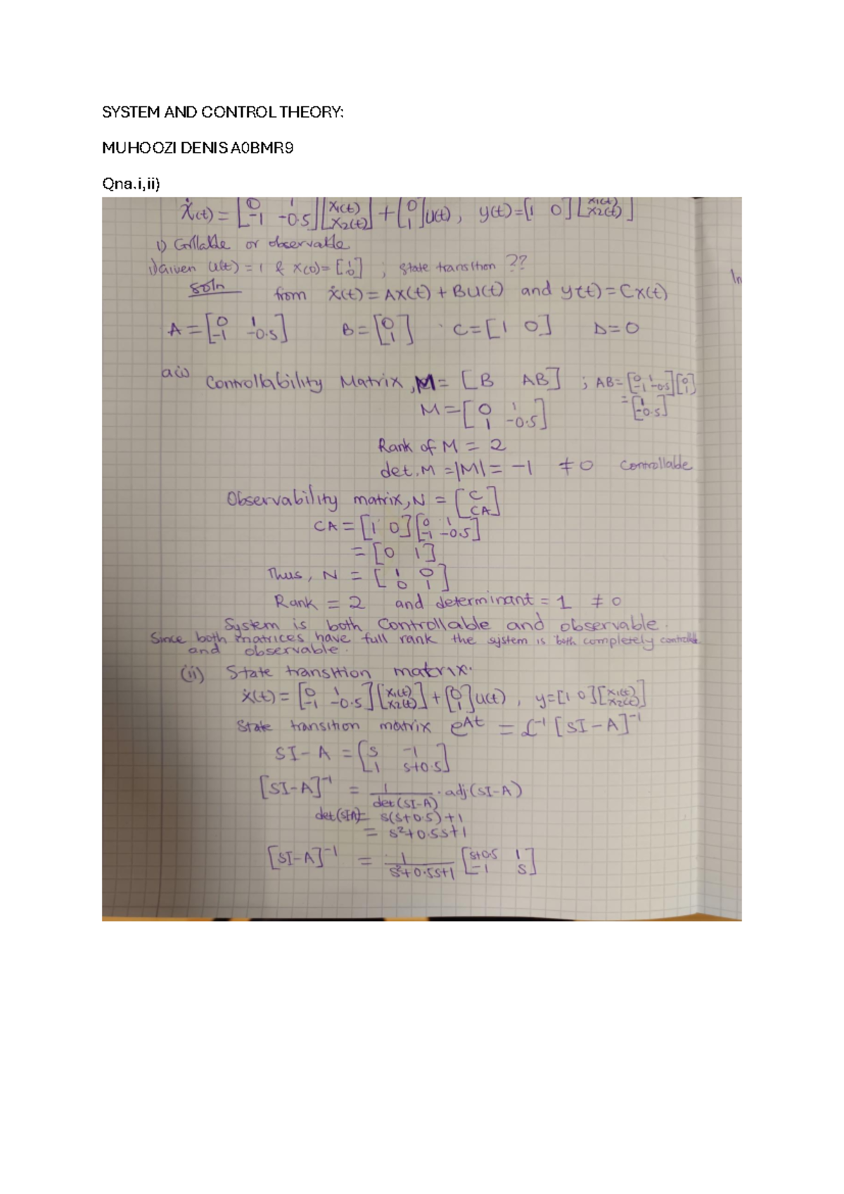 A0BMR9 System and Control Theory Homework Solutions - Studocu