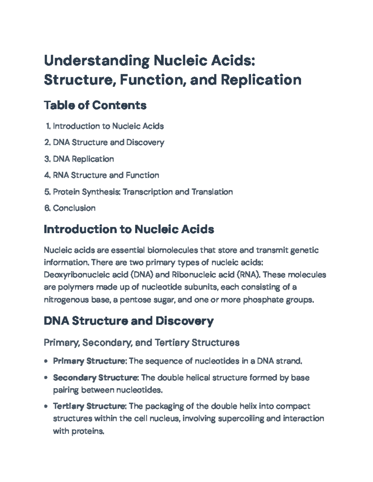 Understanding Nucleic Acids: Structure, Function, and Replication ...