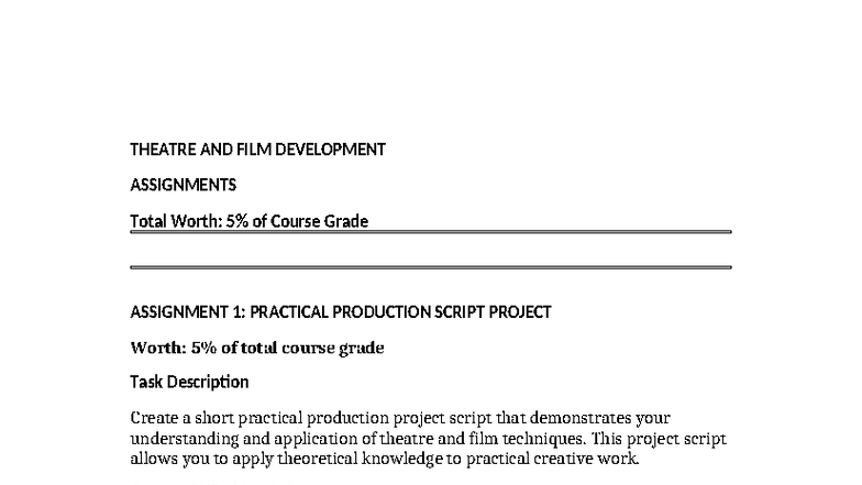 THEATRE & FILM DEV ASSIGNMENT 1: SCRIPT PROJECT GUIDELINES - Studocu