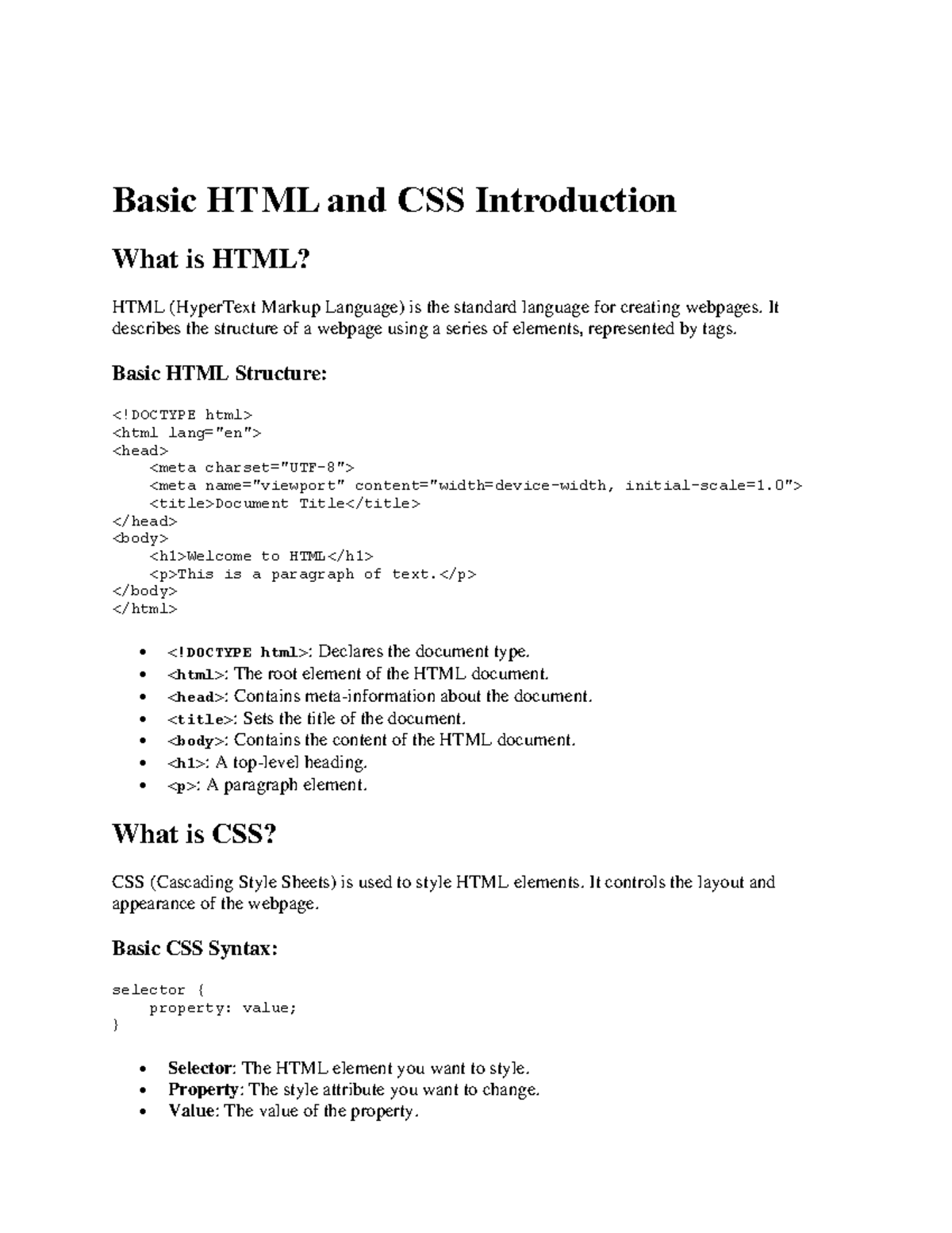 Basic HTML and CSS Introduction - It describes the structure of a ...