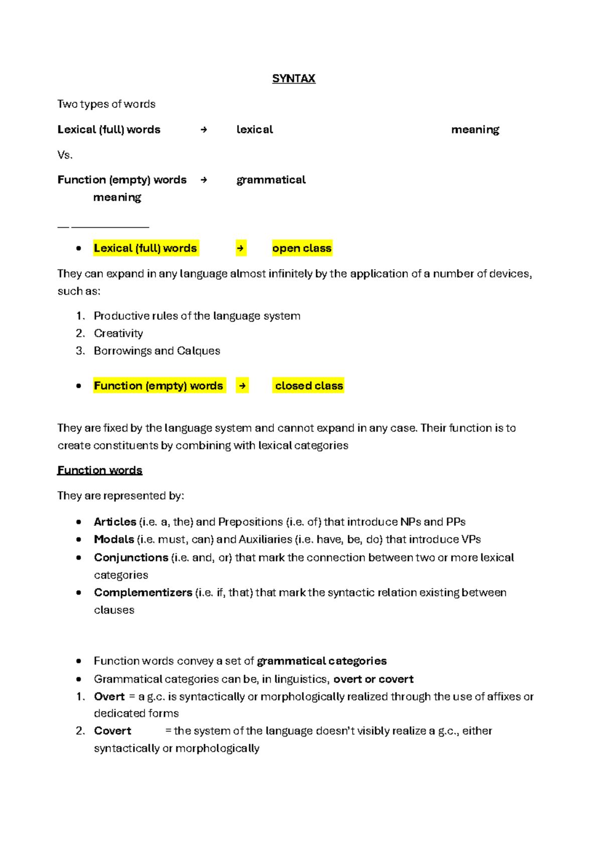 ELT2 Syntax: Lexical vs. Function Words in Language Structure - Studocu