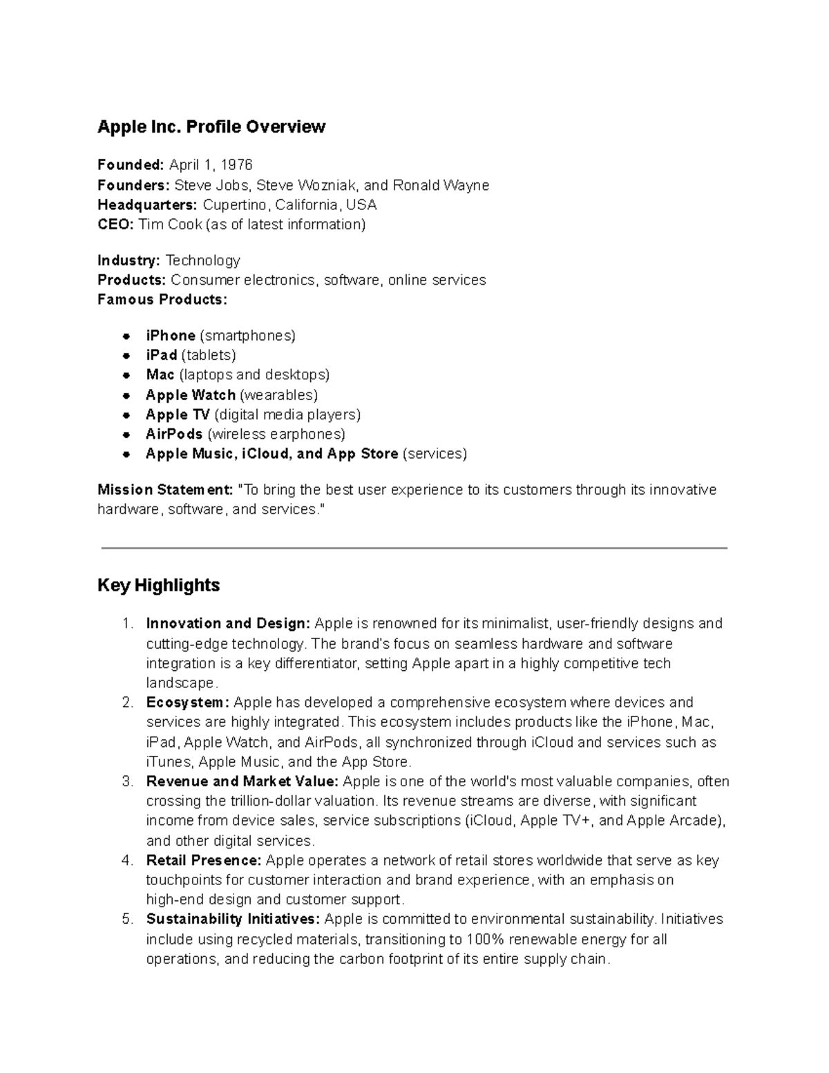 Apple Inc. Company Profile Overview and Key Highlights - Studocu