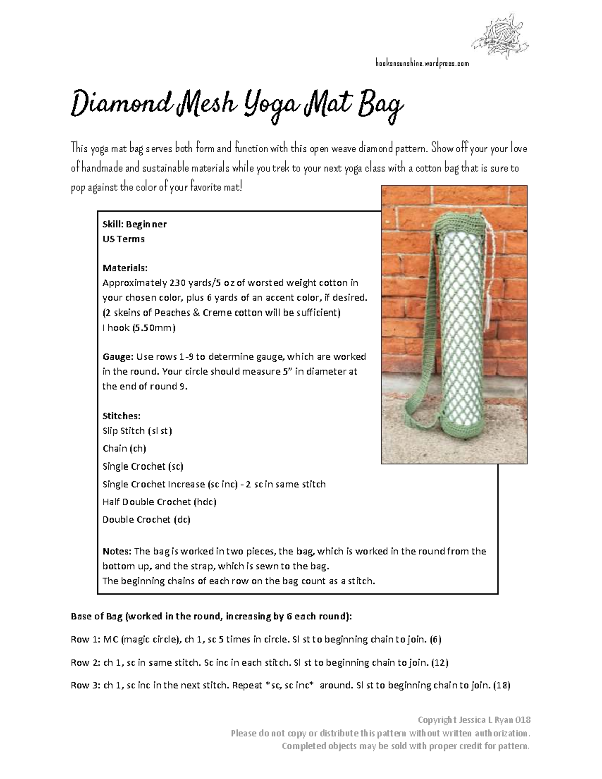 Diamond Mesh Yoga Mat Bag Pattern - Beginner Guide - Studocu