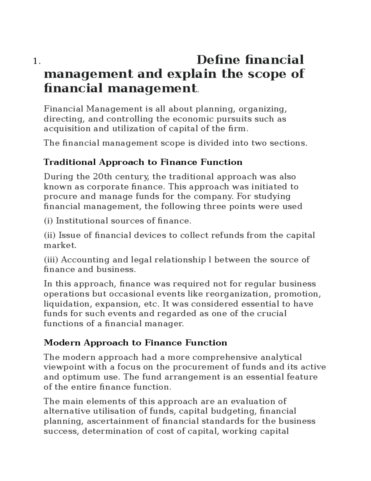human resourse magagement - 1. Define financial management and explain ...