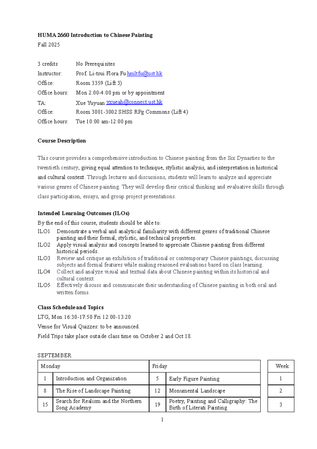 HUMA 2660 Course Outline: Introduction to Chinese Painting Fall 2025 ...
