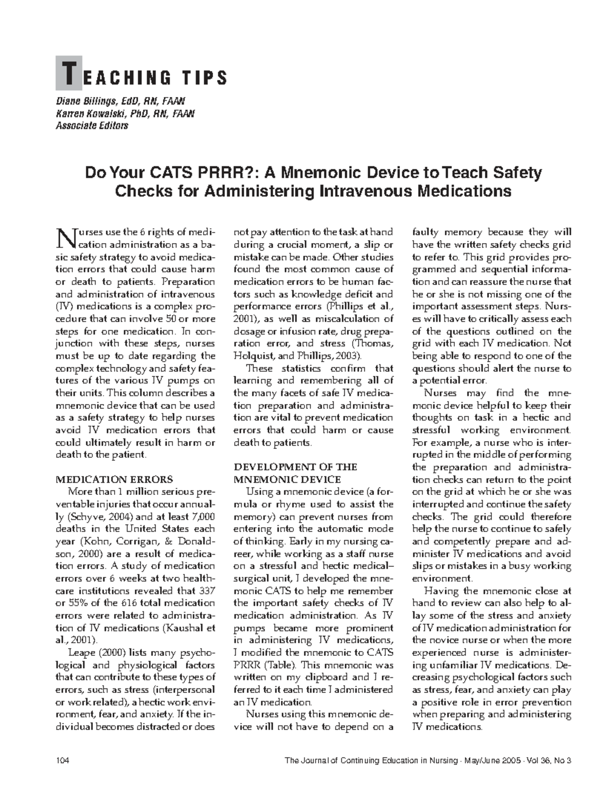 Teaching Tips: Do Your CATS PRRR - Mnemonic for IV Med Safety - Studocu