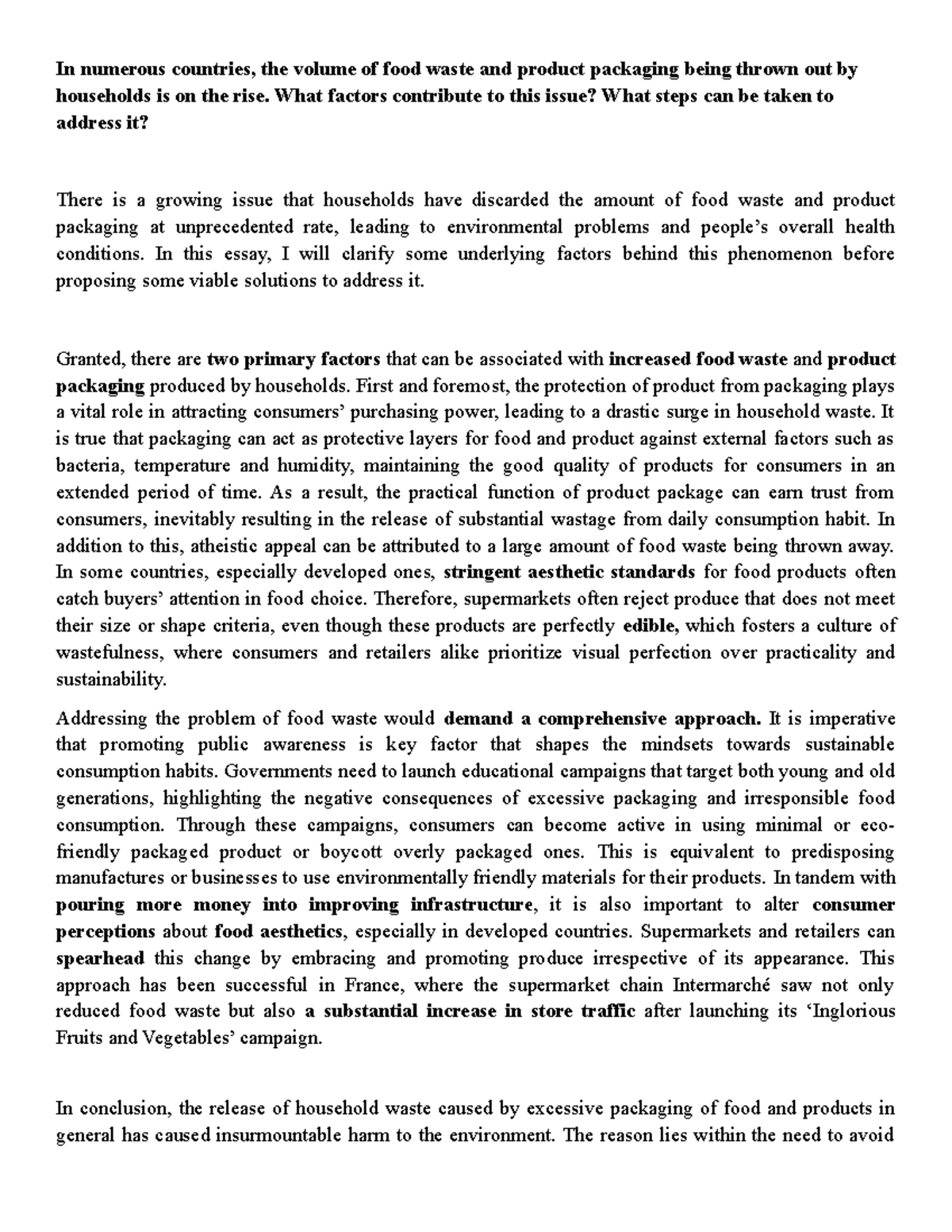 Essay Notes: Addressing Food Waste & Packaging Issues - Studocu