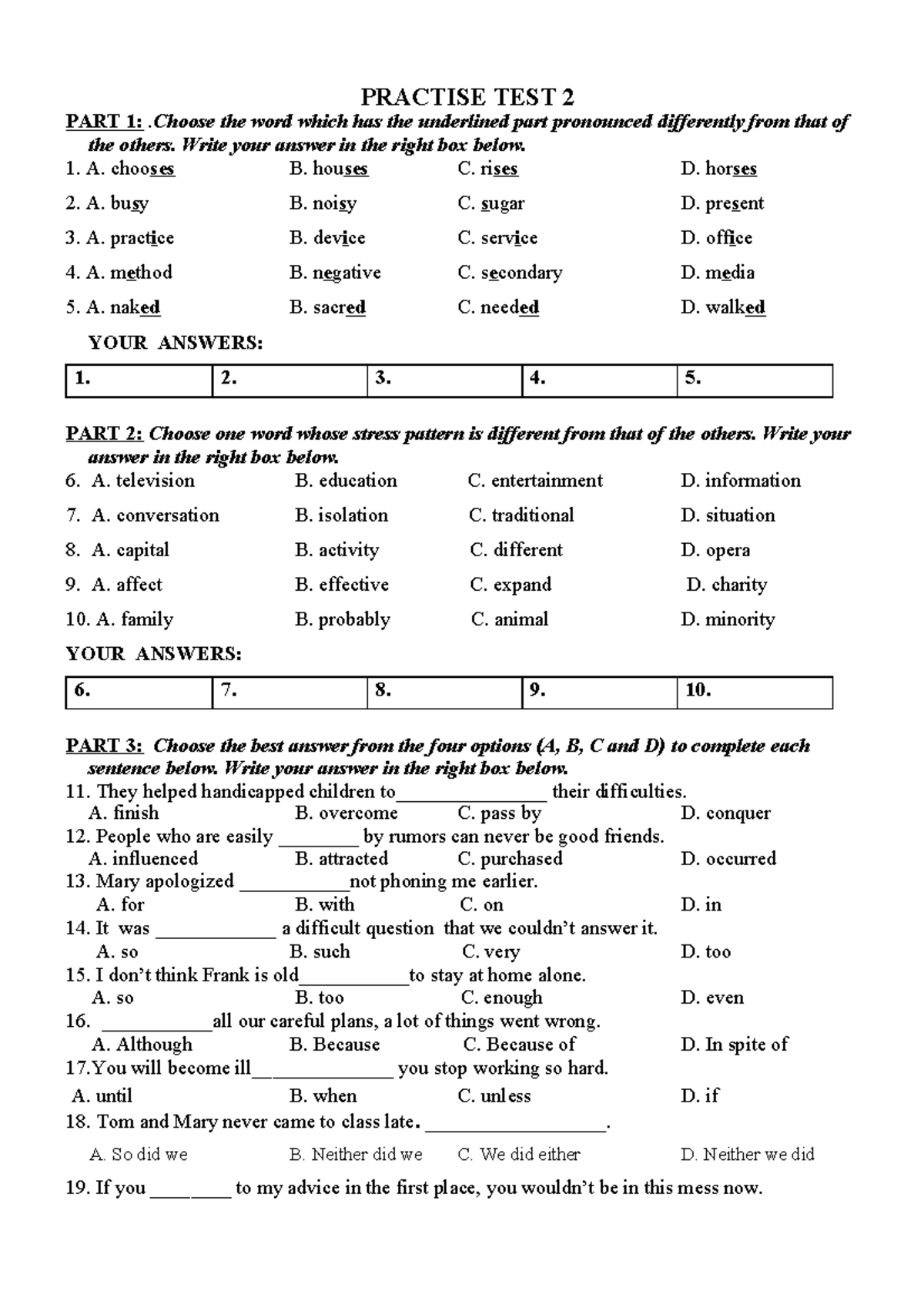 PRACTICE TEST 2: English Proficiency Assessment for Grade 11 - Studocu