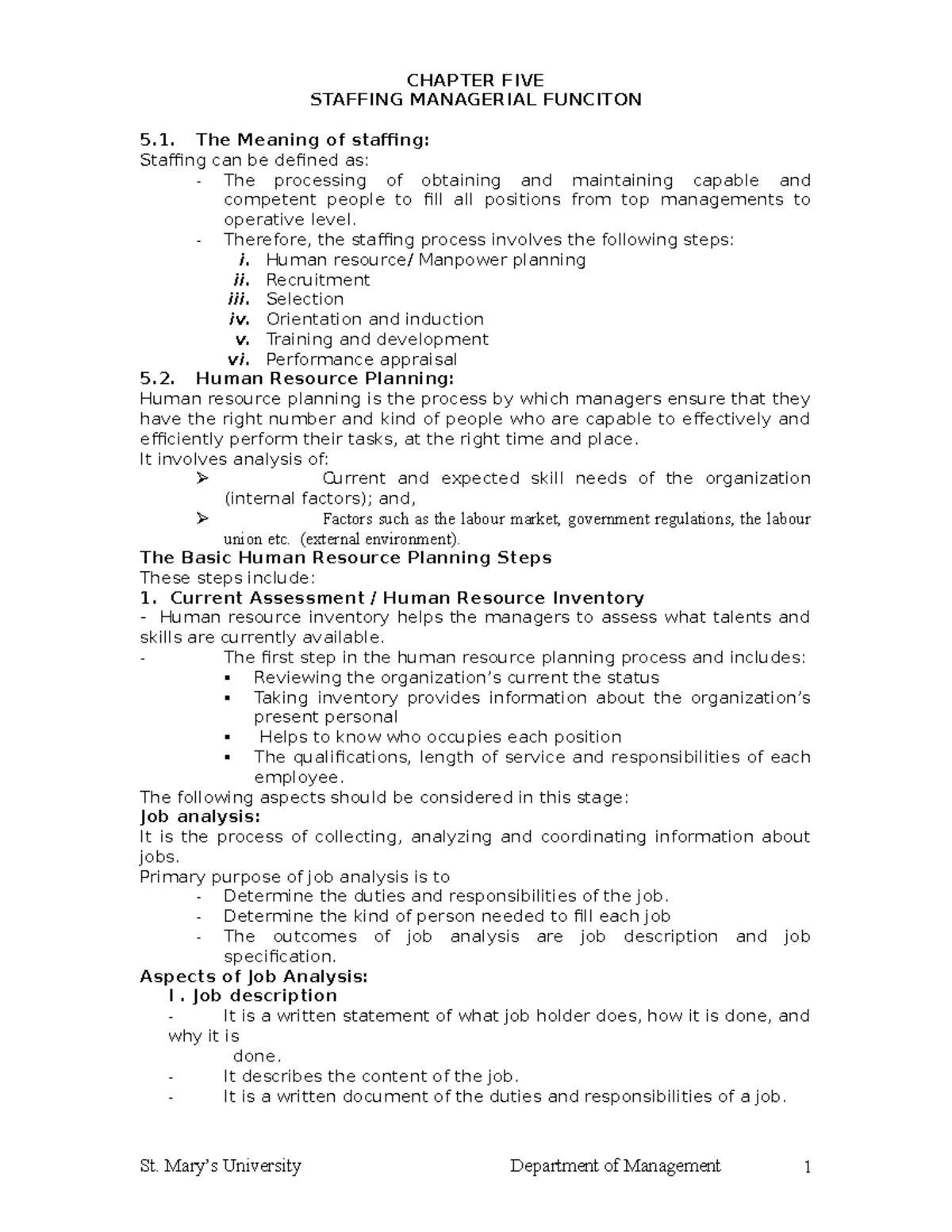 Chapter 5 - Overview of the Staffing Managerial Function in Management ...