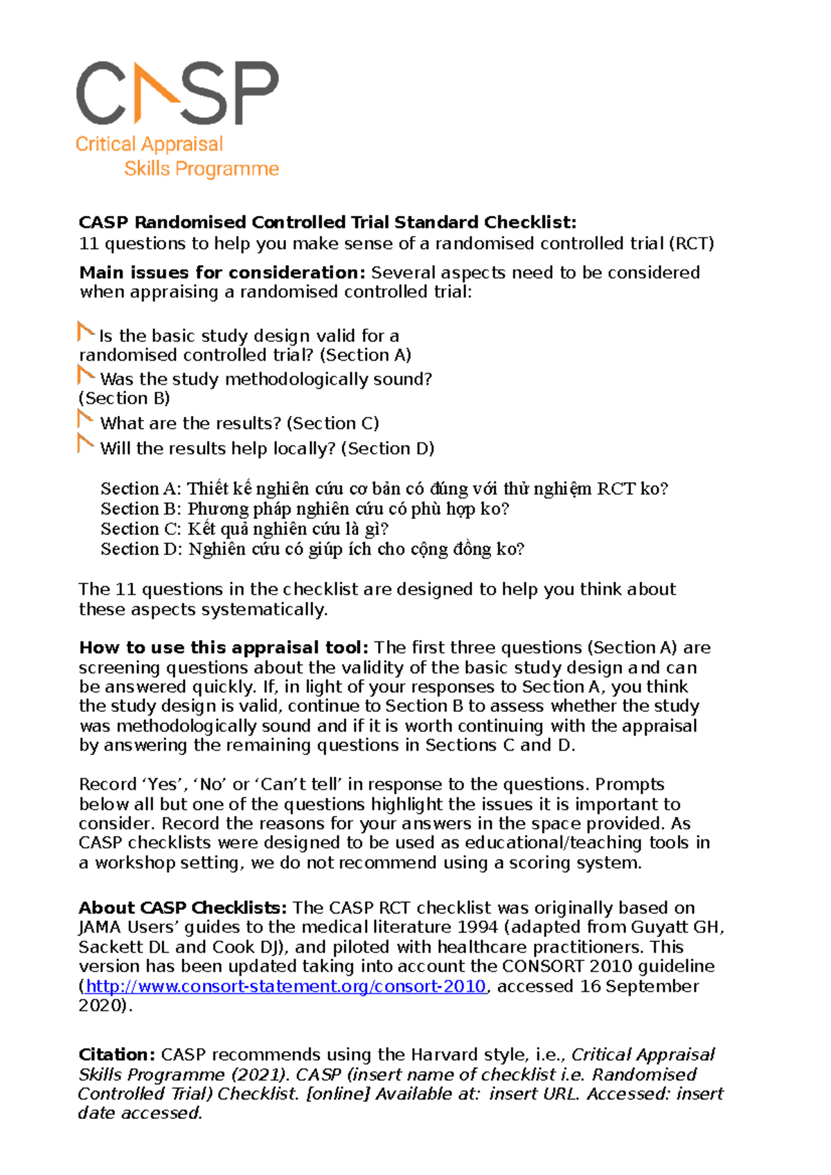 CASP RCT Checklist 2020 - CASP Randomised Controlled Trial Standard Checklist: 11 questions to ...