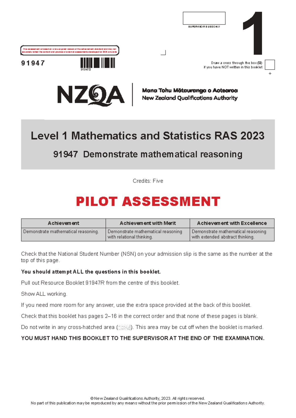 Mathematics and Statistics RAS 91947 - 2023 Past Exam Paper - Studocu