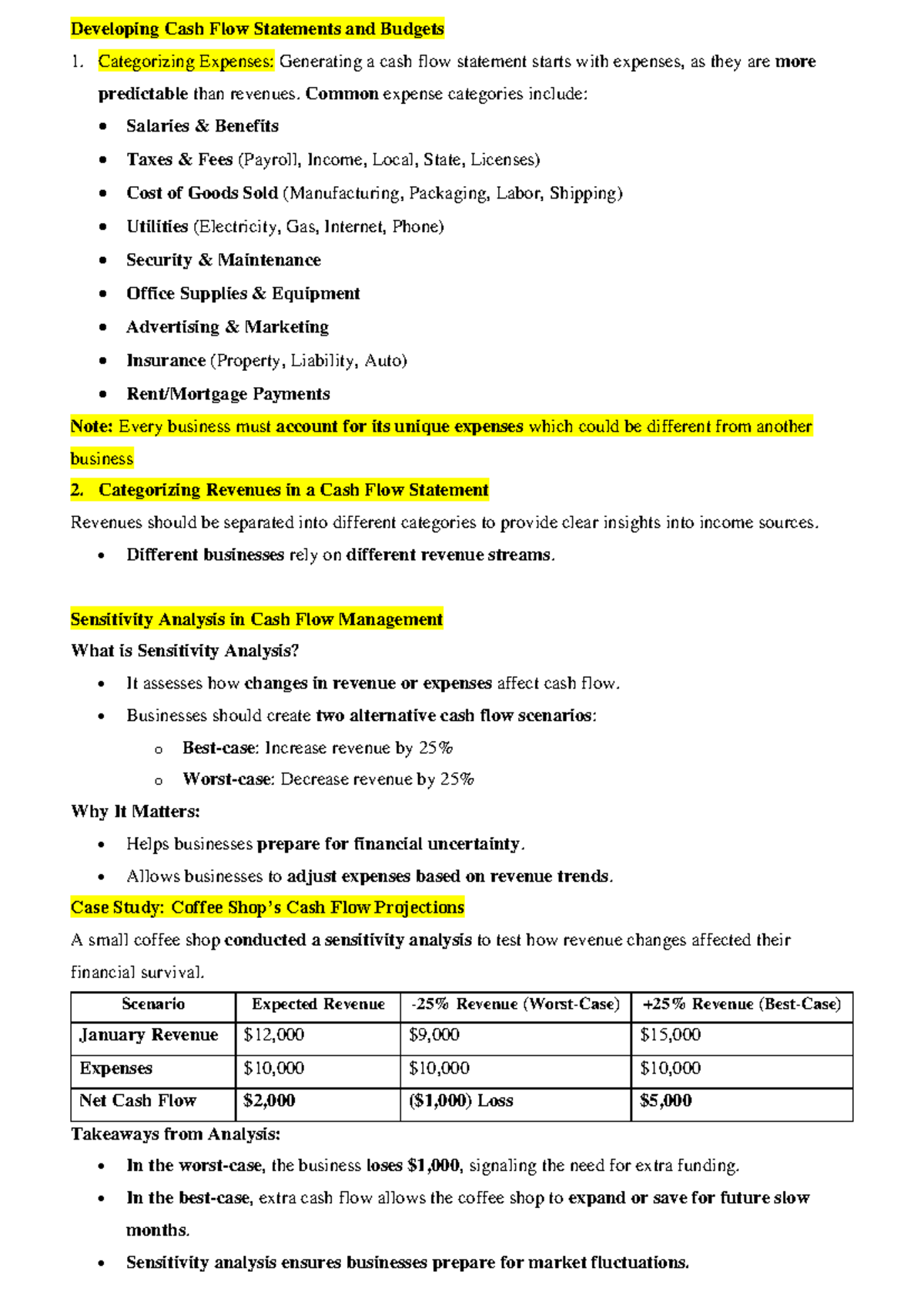 Cash Flow Management Strategies and Sensitivity Analysis Case Study ...