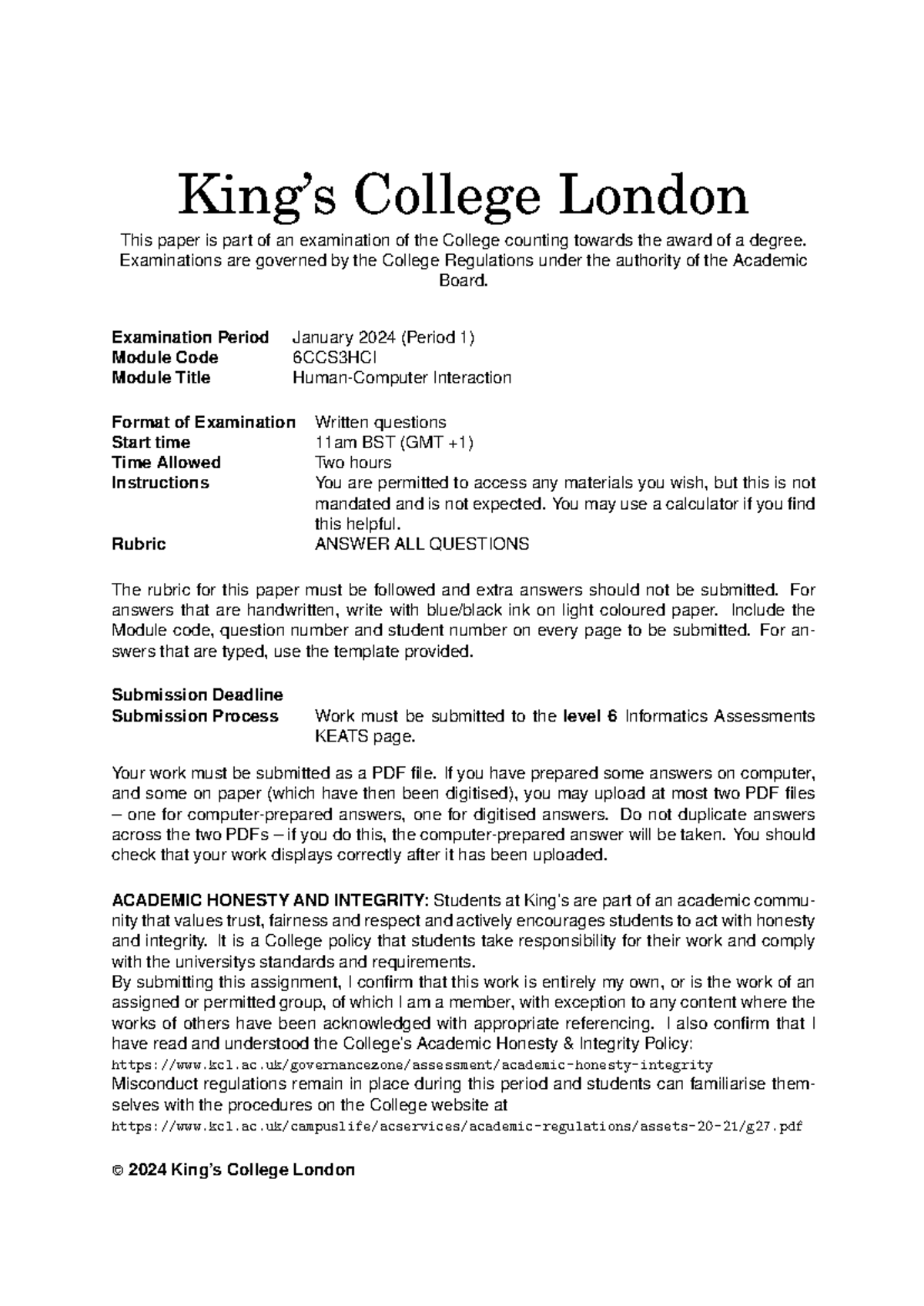 5UMM IO-HCI Exam Paper - January 2024 (6CCS3HCI) - Studocu