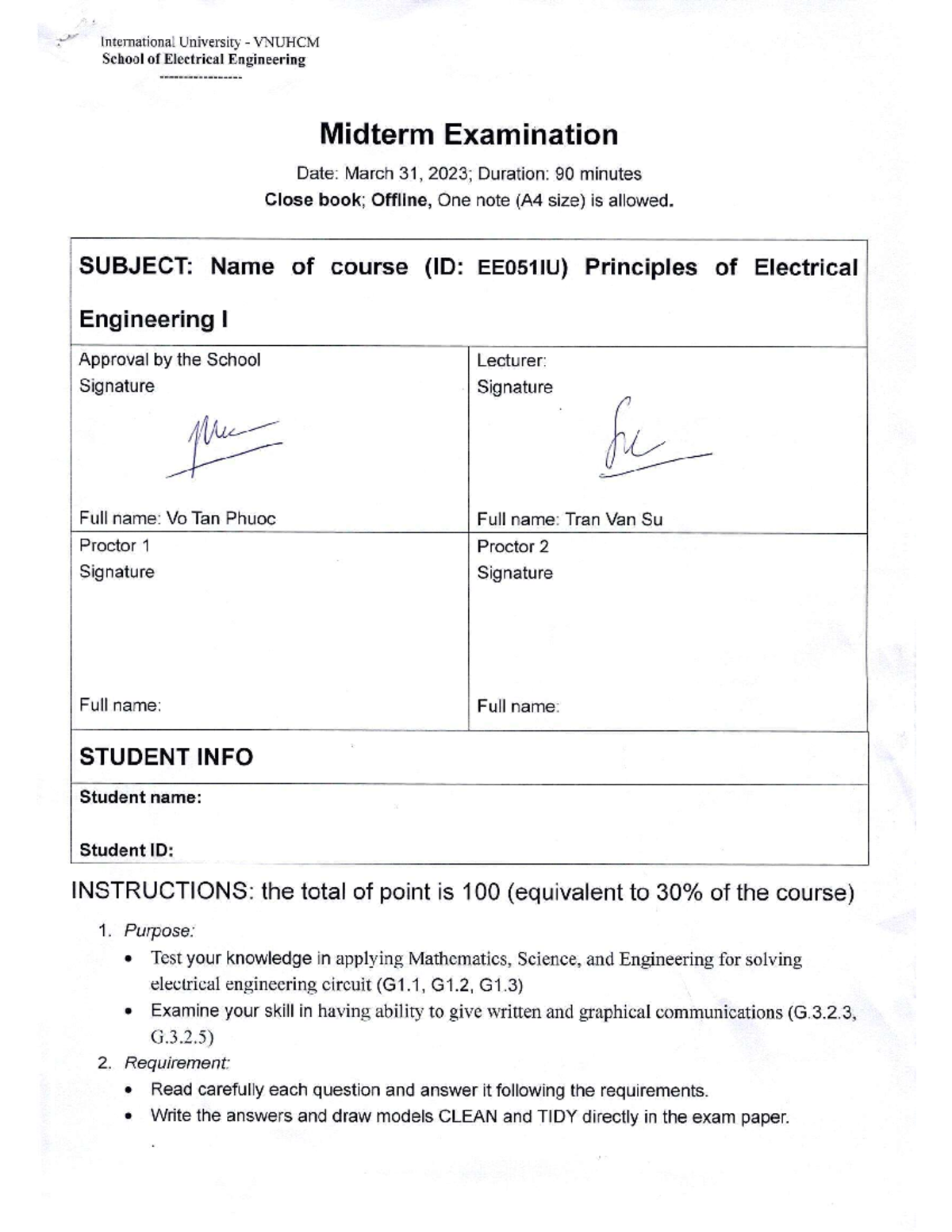 Midterm Exam EE051IU: Principles of Electrical Engineering I - Studocu