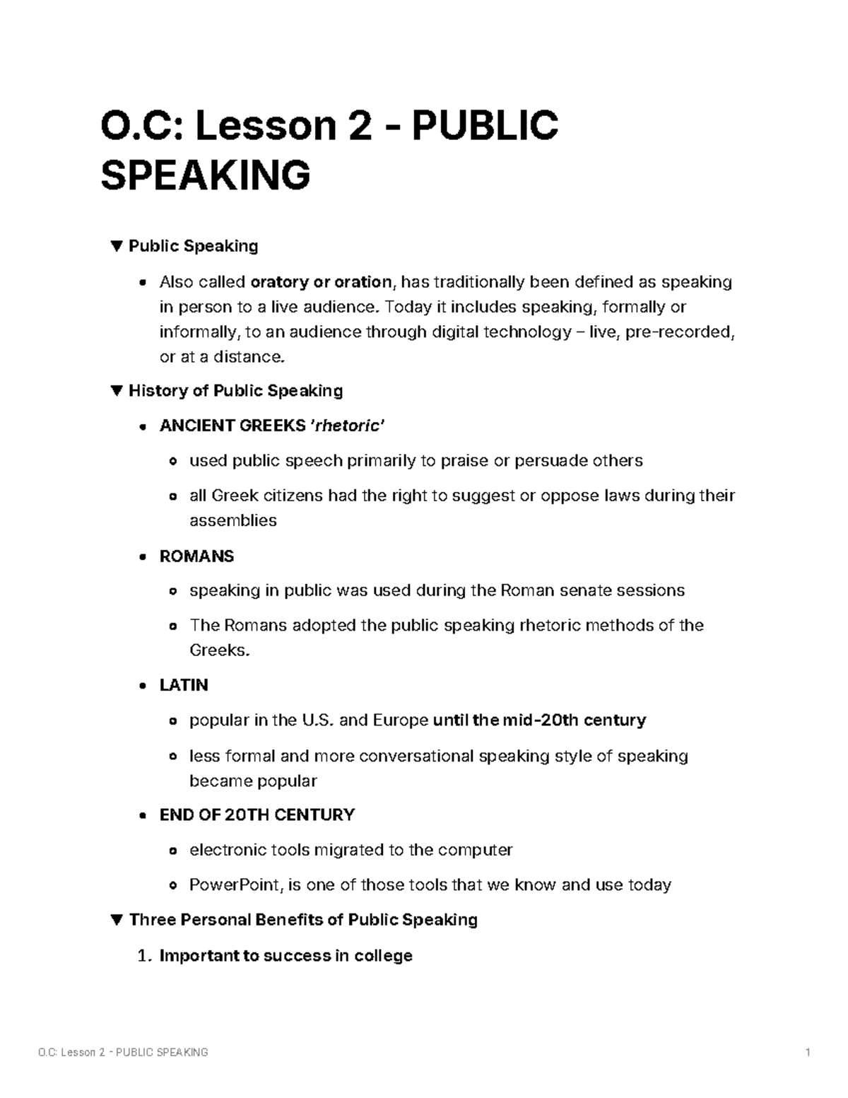 OC L2 - Lesson 2: Essentials of Public Speaking Techniques - Studocu