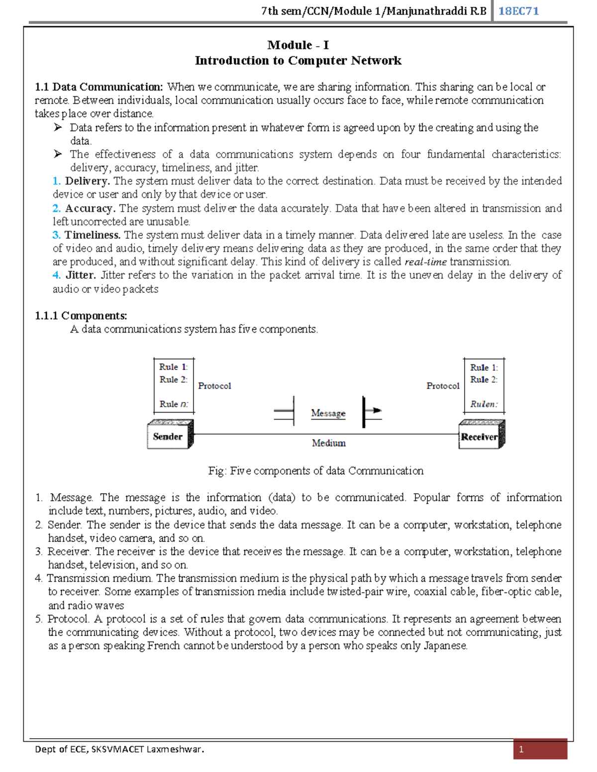 7th R.B 18EC71 Module I: Intro to Computer Networks & Data Communication - Studocu