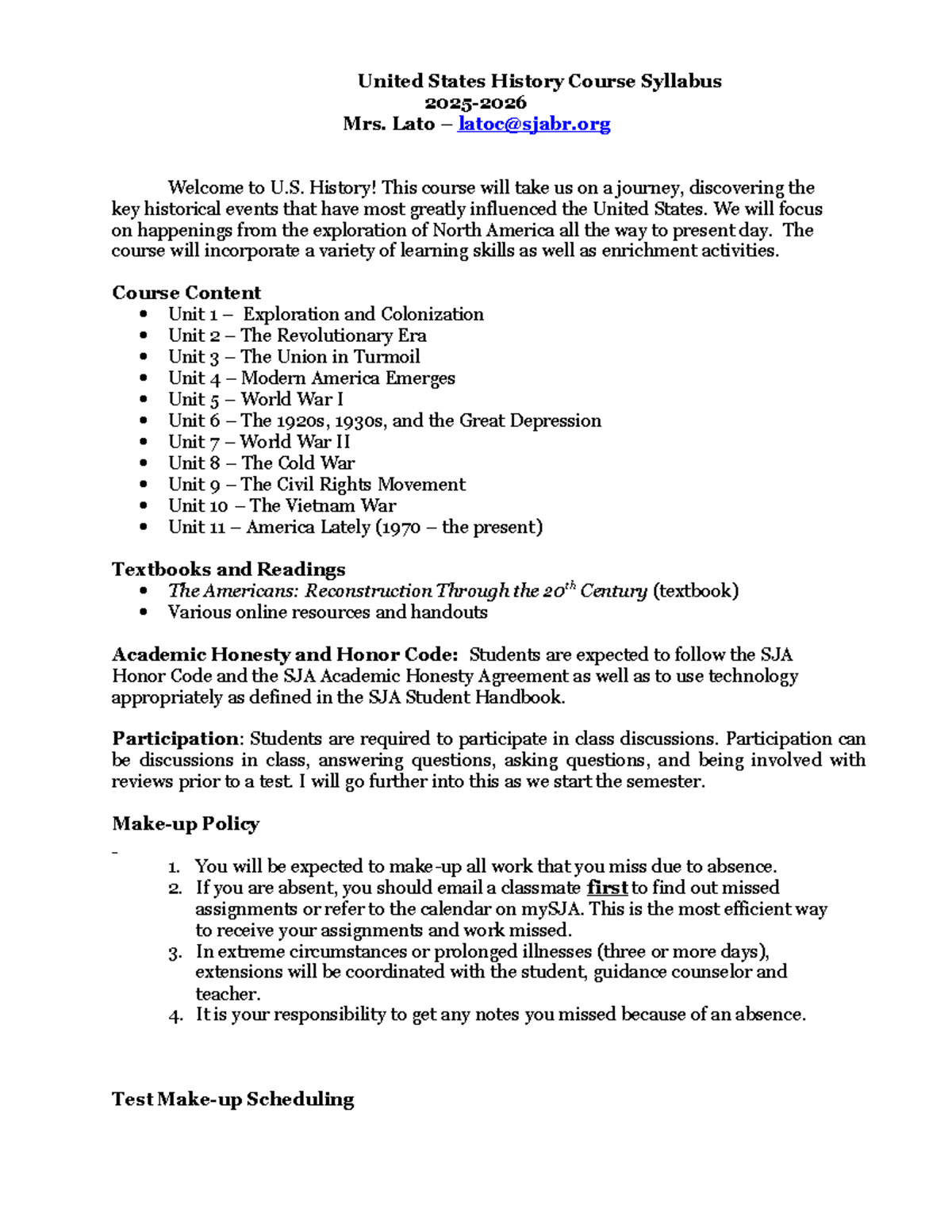 U.S. History Syllabus 2024-25: Key Events & Course Overview - Studocu