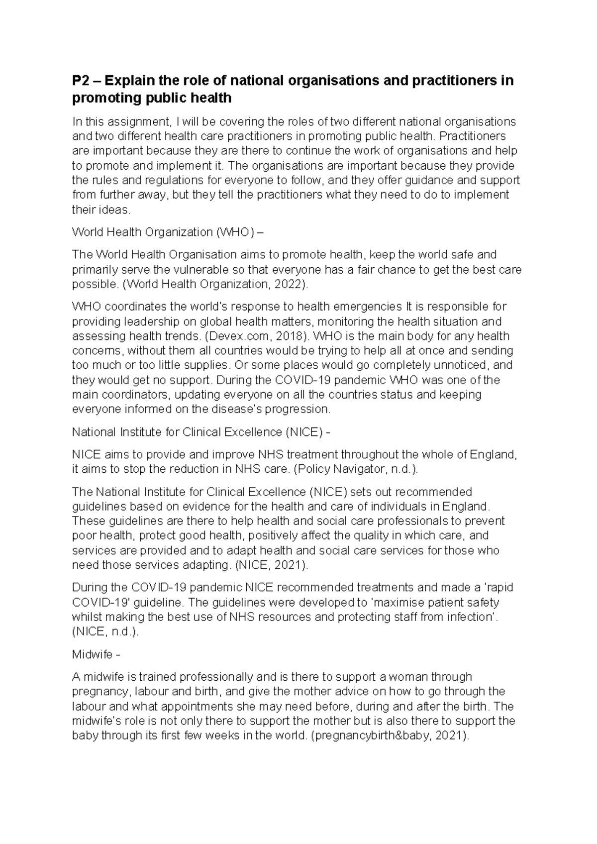 P2 - Unit 24: Roles of National Organizations in Public Health - Studocu