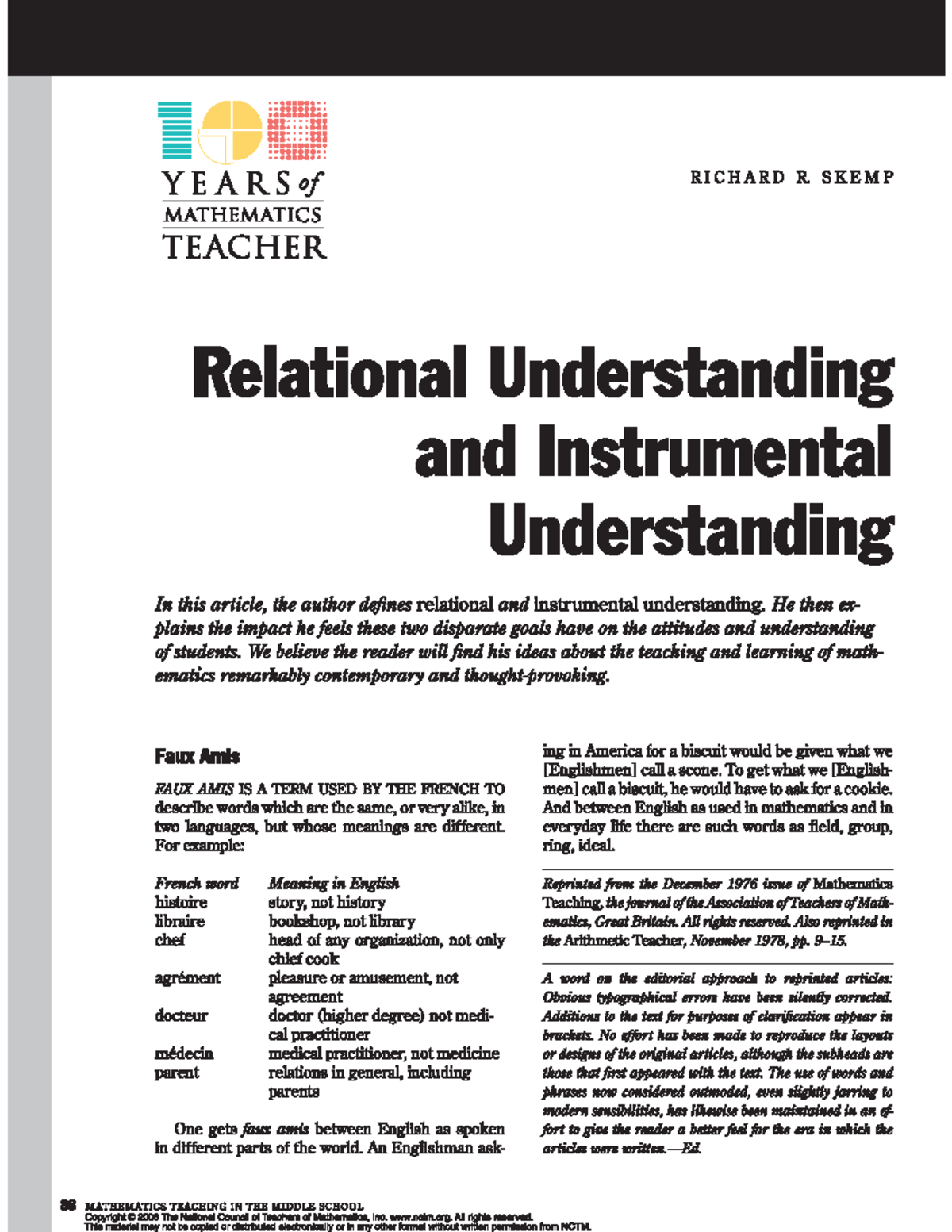 Relational vs. Instrumental Understanding in Mathematics Education ...