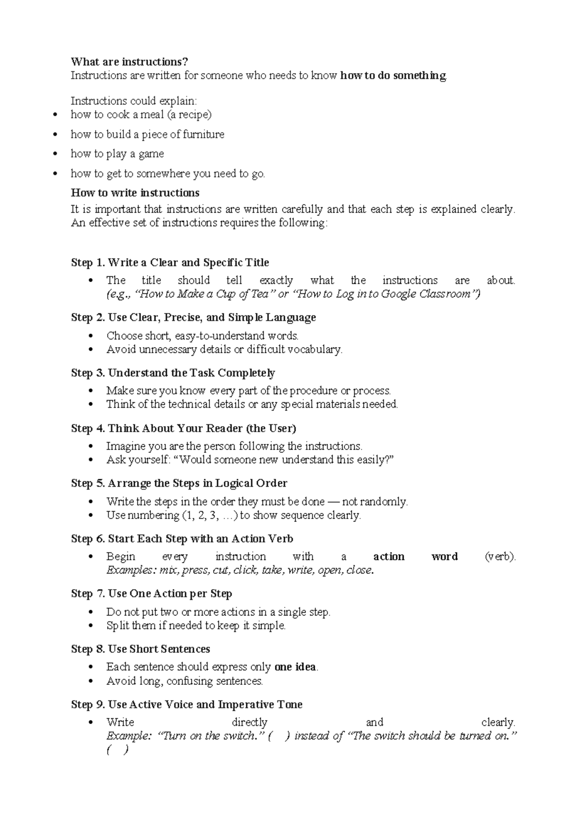 Instructions Writing Guide for Exams - Studocu