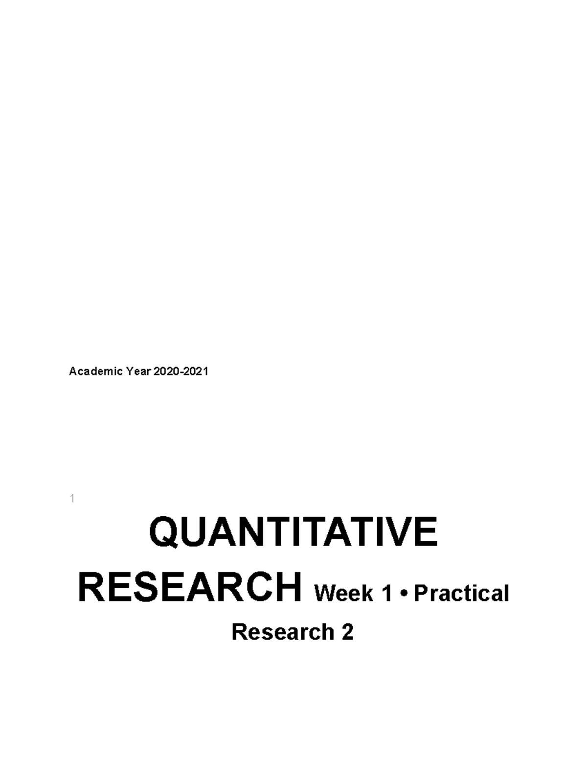 SHS-PR2 Week 1: Introduction to Quantitative Research Concepts - Studocu