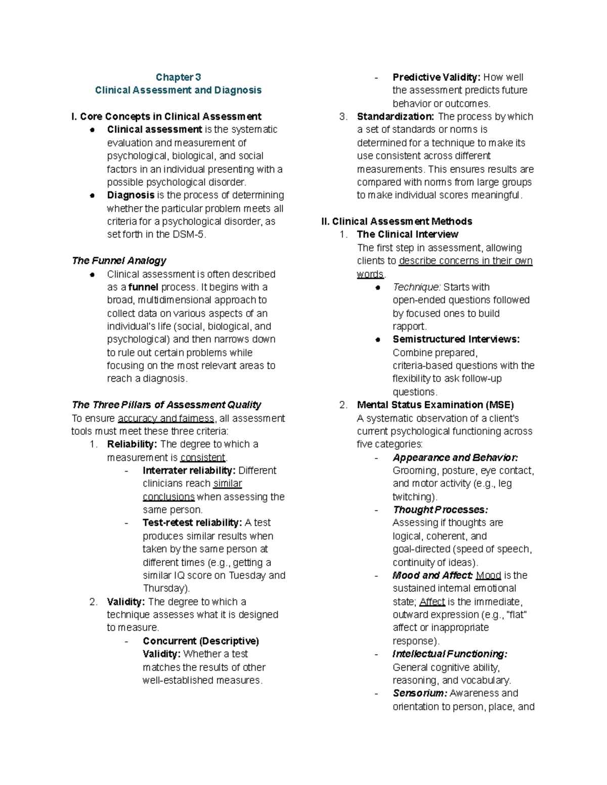 Abpsych-1-3: Chapter 3 Clinical Assessment & Diagnosis I Overview - Studocu