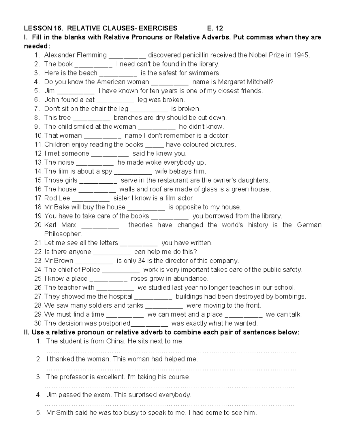 16. Ralative clause practice. 1 - LESSON 16. RELATIVE CLAUSES ...