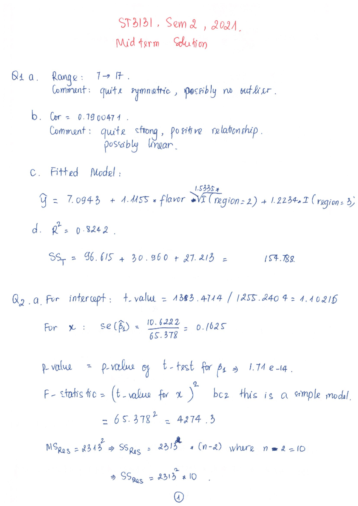 ST3131 Midterm Solutions Sem 2, 2021: Detailed Analysis and Comments ...