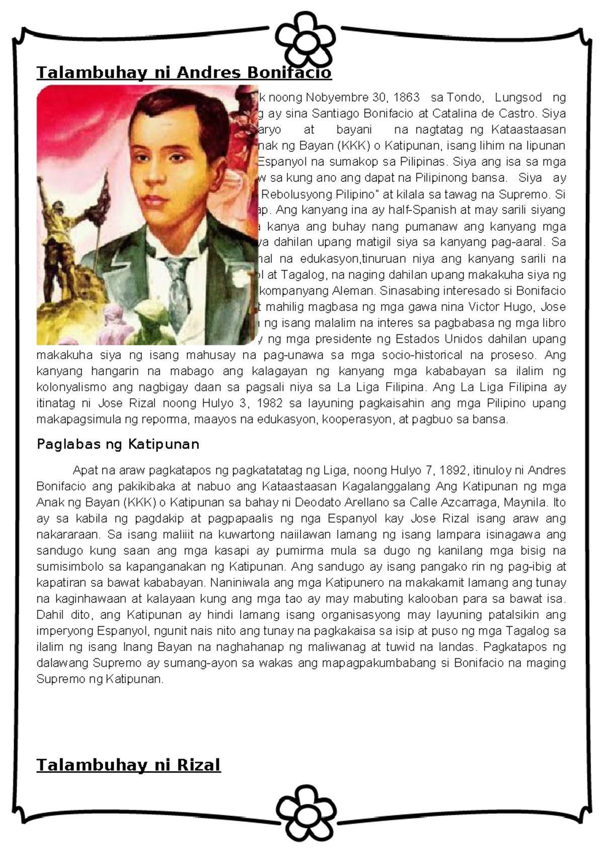 Talambuhay Ng Mga Bayani Project Bayani Of Activities | Exercises