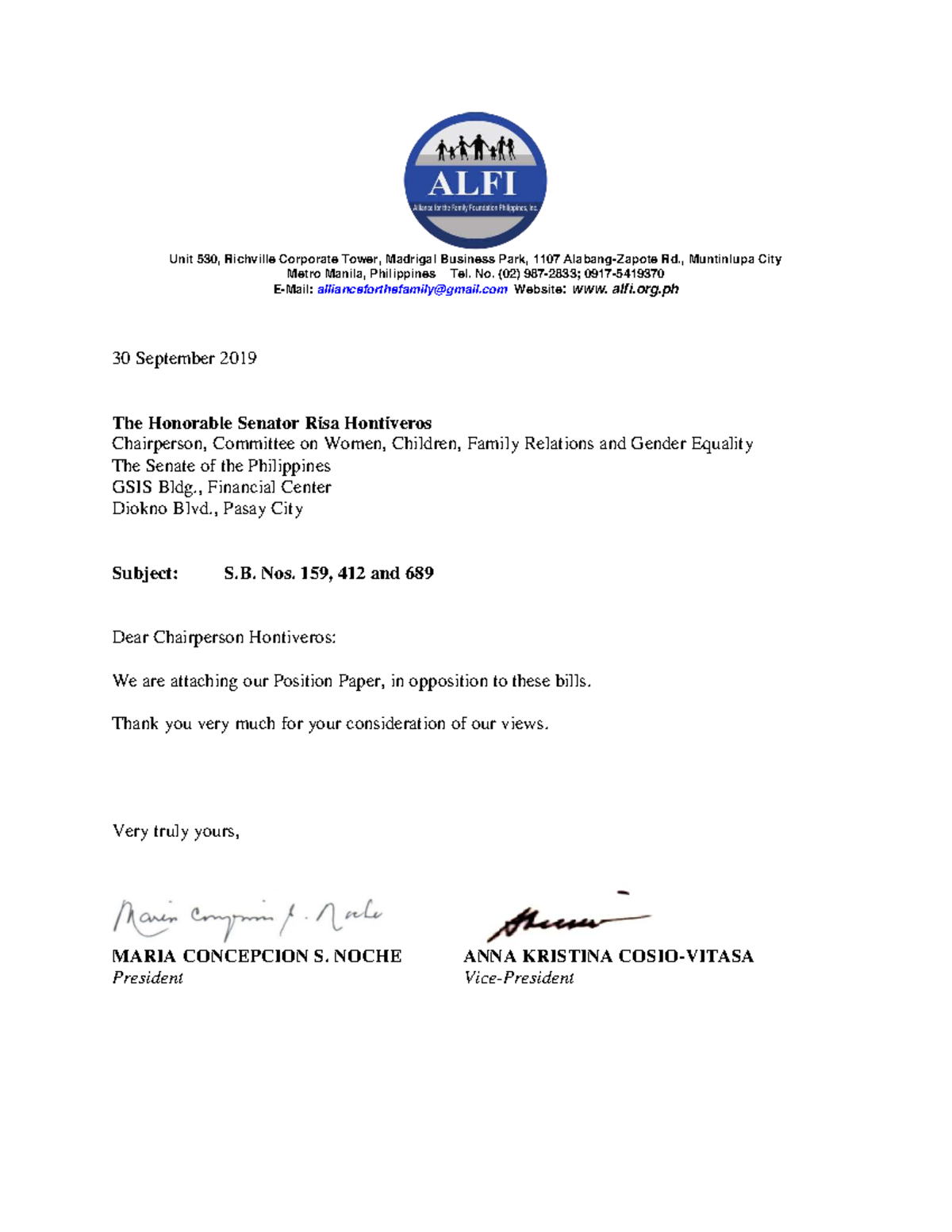 Position Paper on SOGIE Equality Bill (Opposition) - S.B. Nos. 159, 412 ...