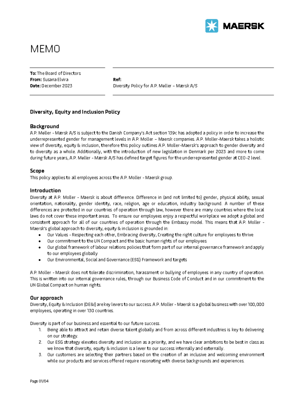 Maersk Case Study 2024: Diversity, Equity & Inclusion Policy - Studocu