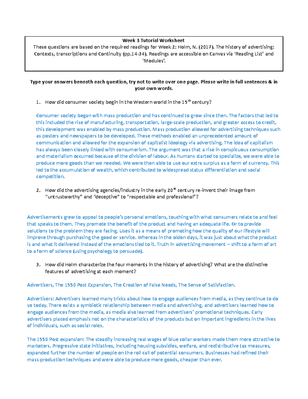 Week 3 tut - Tutorial work - Week 3 Tutorial Worksheet These questions ...