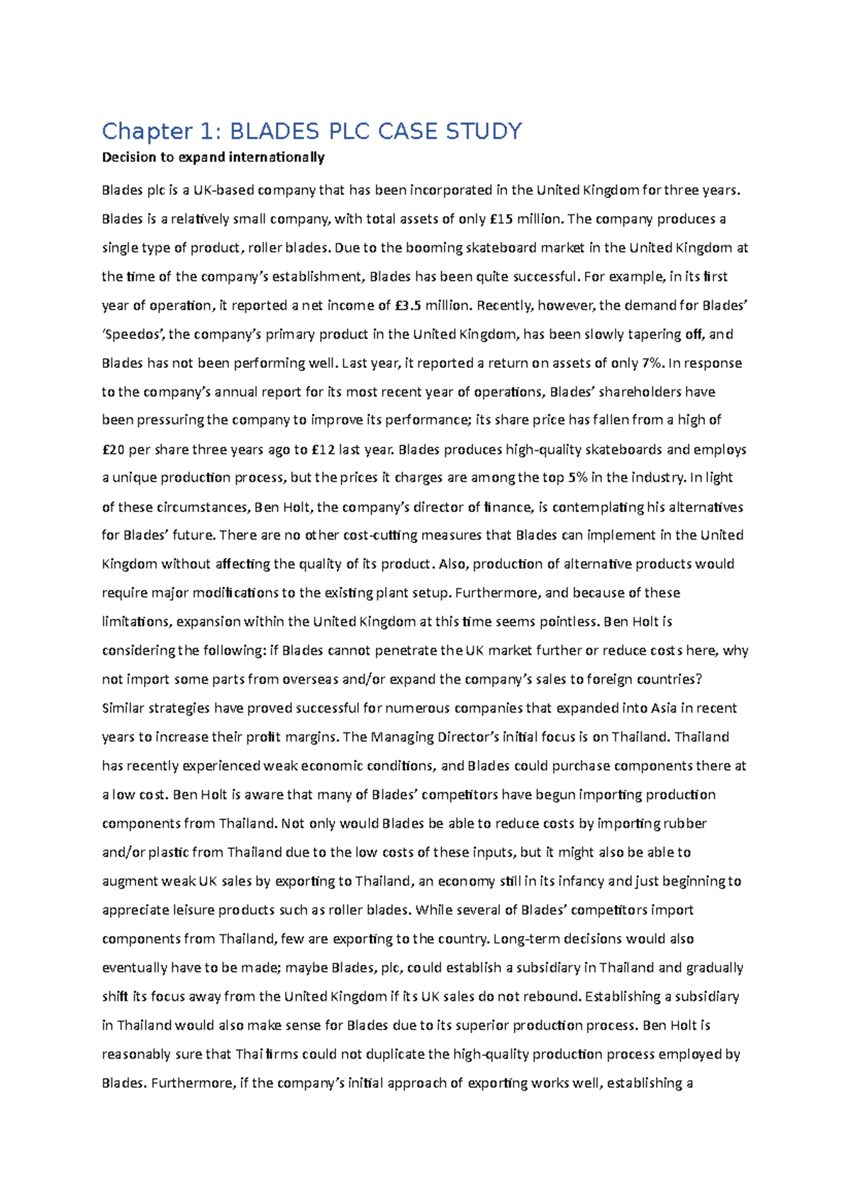 Int Finance Case Study: Blades PLC's International Expansion Strategy ...