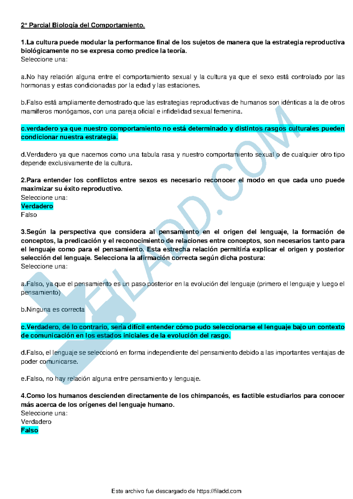 Parcial Biología del Comportamiento 2c - Resumen y Preguntas Clave ...