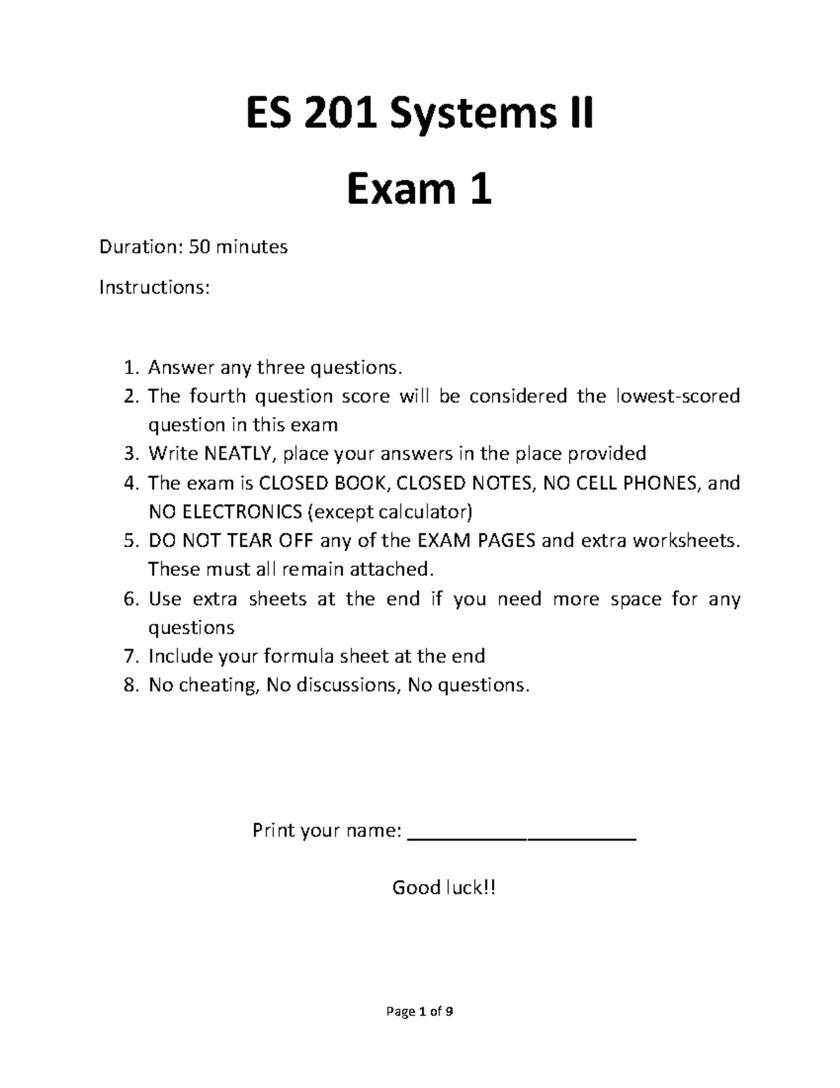 ES 201 Systems II - Midterm Exam Questions & Solutions - Studocu