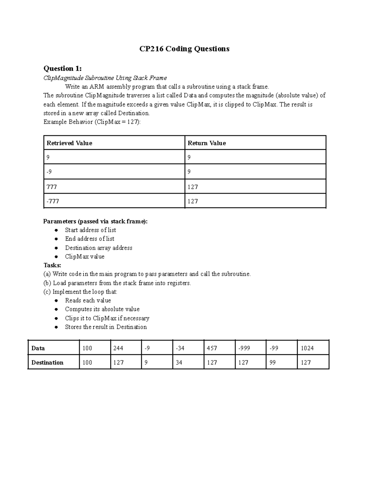 CP216 Coding Questions: ARM Assembly Subroutines and List Processing ...