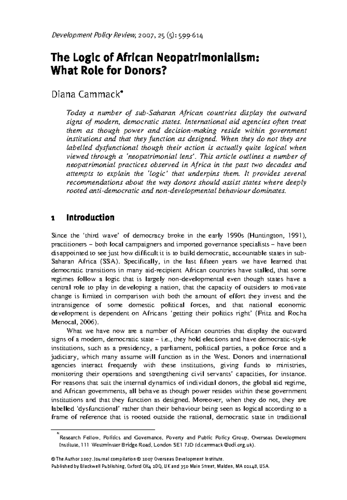 The-Logic-of-African-Neopatrimonialism APC2602 - Development Policy ...