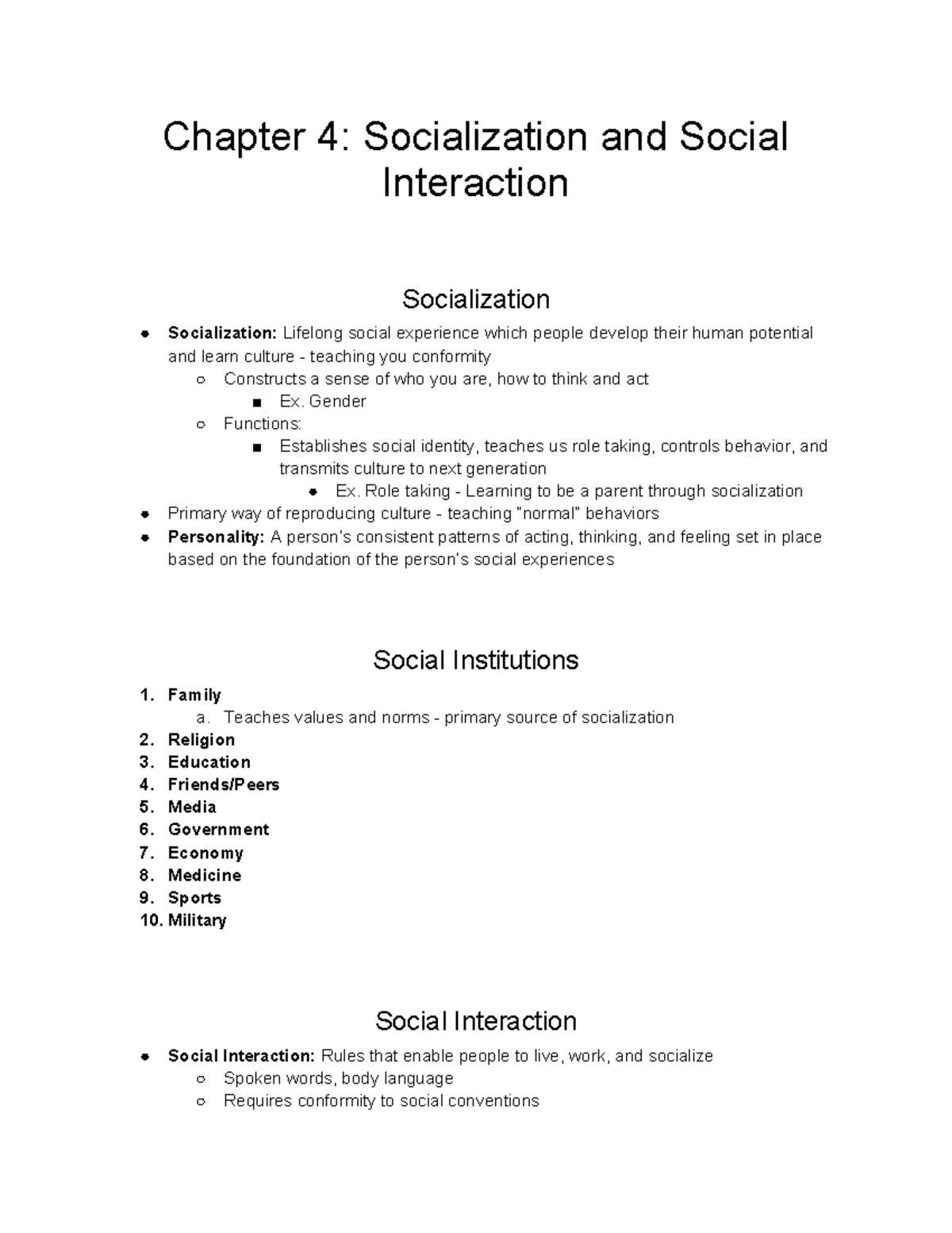 Chapter 4: Socialization & Social Interaction - Key Concepts and ...