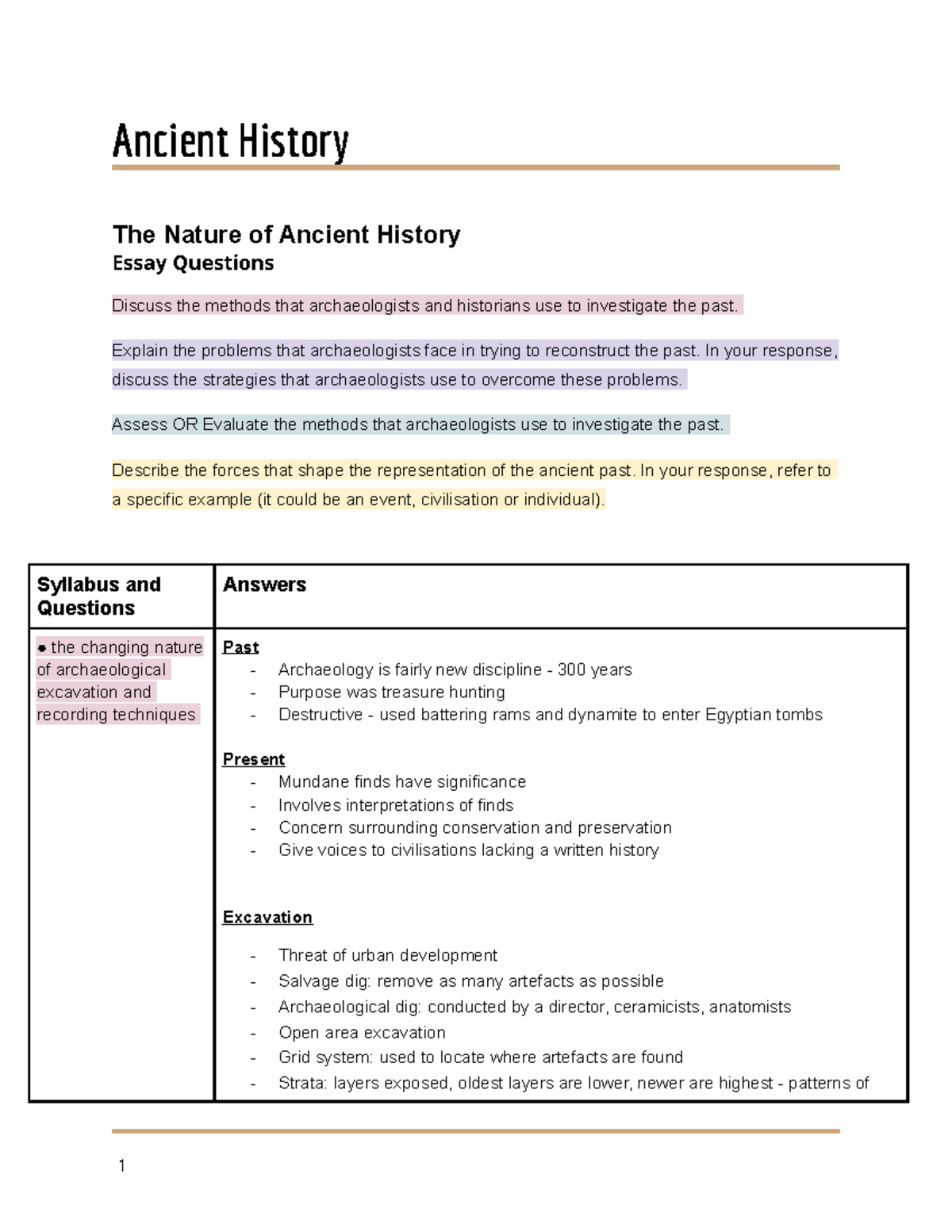 Ancient History Year 11 Full Study Notes - Ancient History The Nature ...