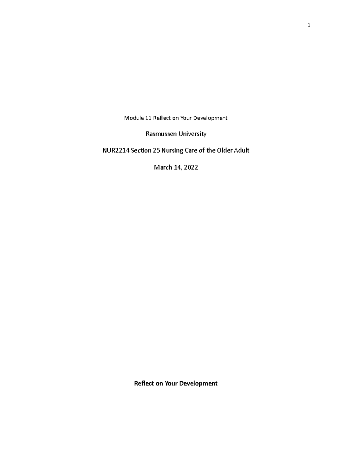 Module 11 Reflect on your development - 1 Module 11 Reflect on Your ...