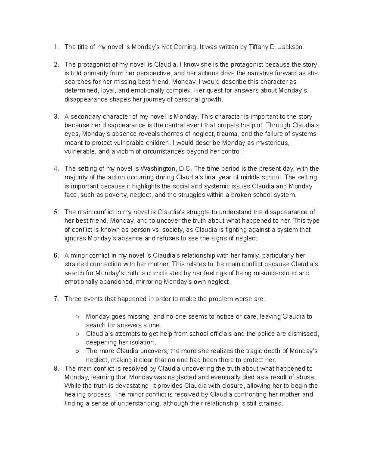Untitled document - English work - The title of my novel is Monday’s ...