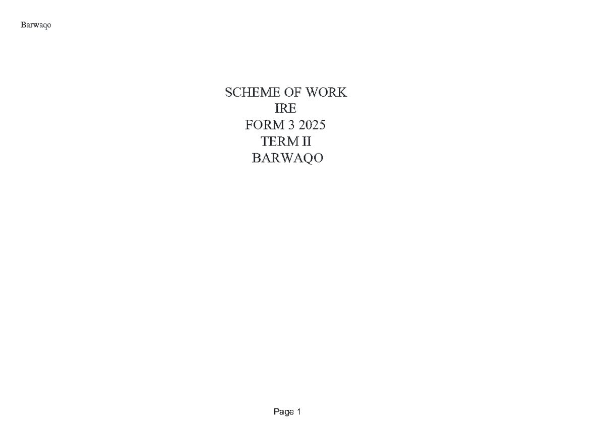 1046642 IRE Form 3 Term-II copy - Barwaqo SCHEME OF WORK IRE FORM 3 ...