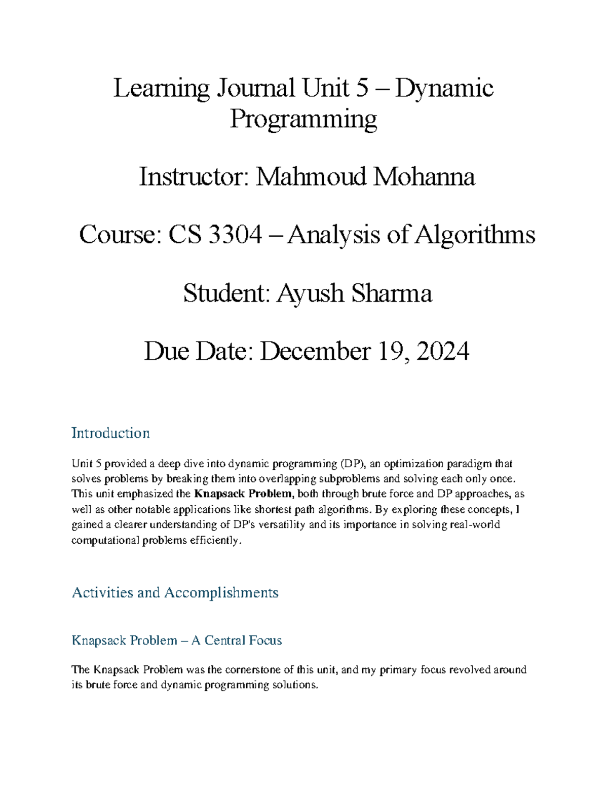 Learning journal Unit 5 Algorithm - Learning Journal Unit 5 – Dynamic ...