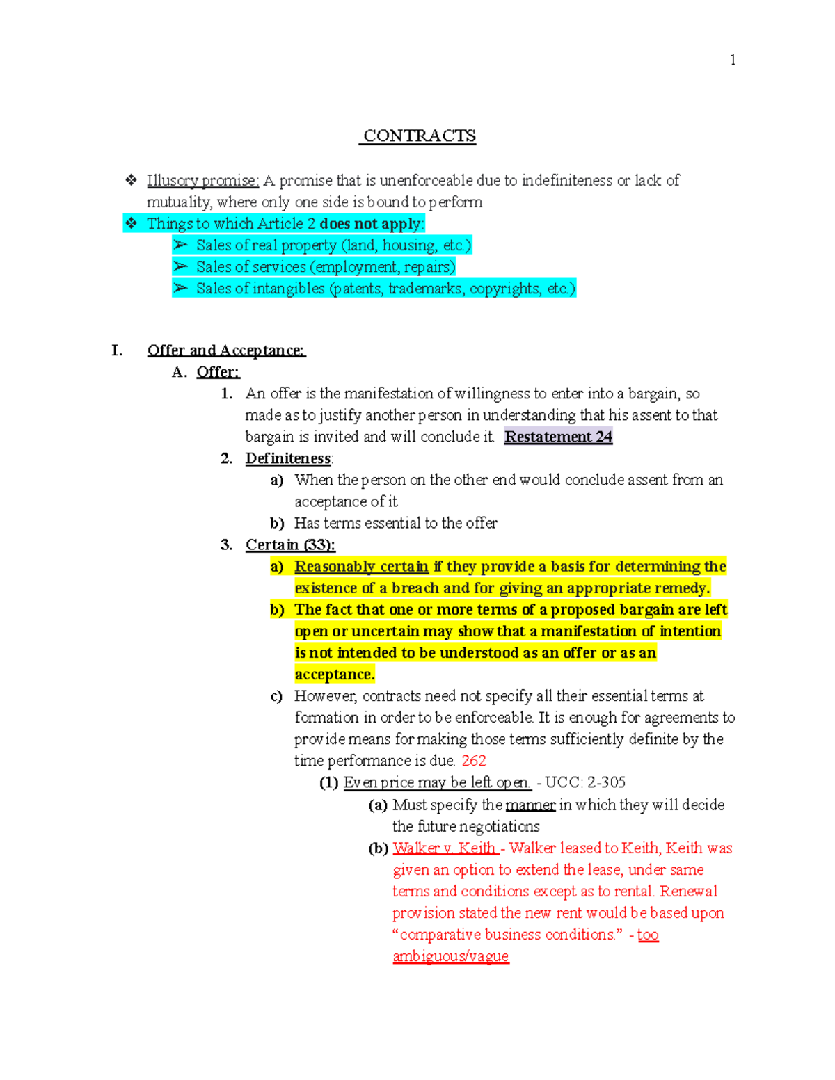 **Contracts Outline: Key Concepts and Principles (LAW 101)** - Studocu
