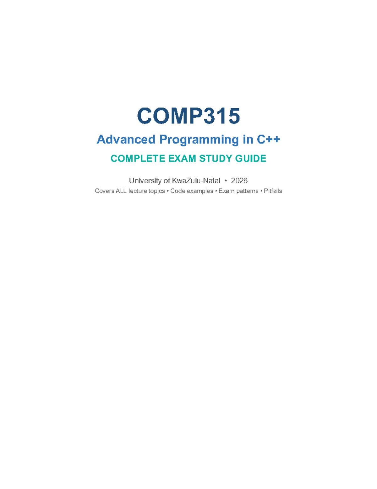 COMP315 Advanced Programming Final Exam Study Guide 2026 - Studocu
