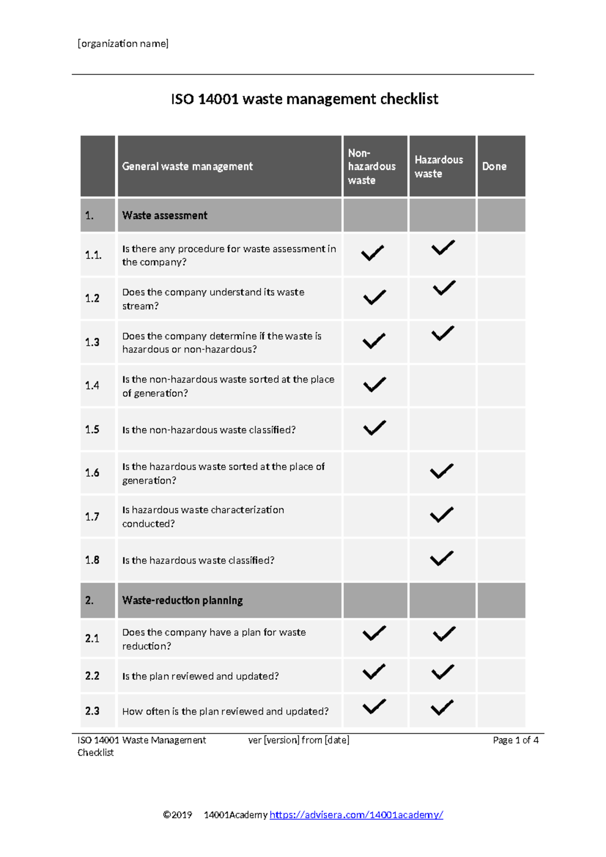 ISO 14001 Waste Management Checklist: Comprehensive Guide EN - Studocu