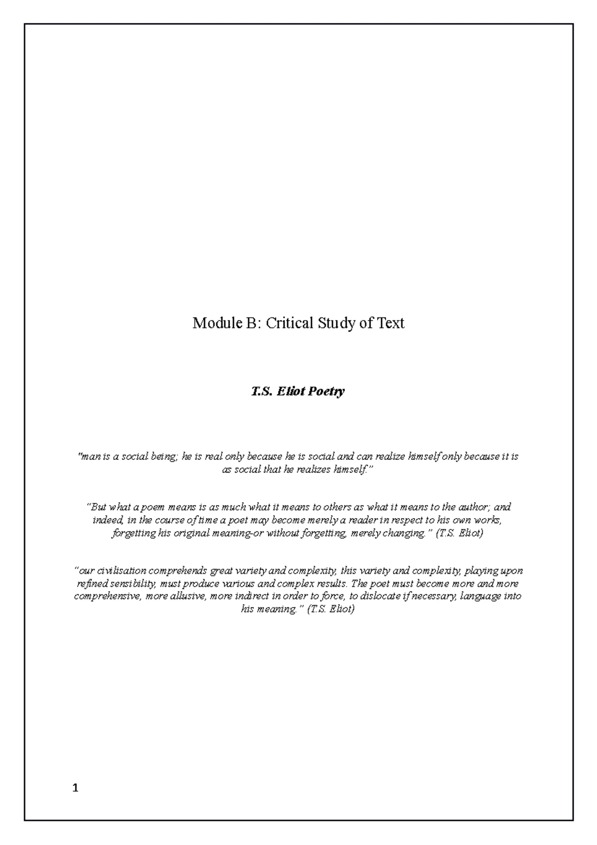 Module b english advanced notes - MOD B - Critical Study of Literature ...