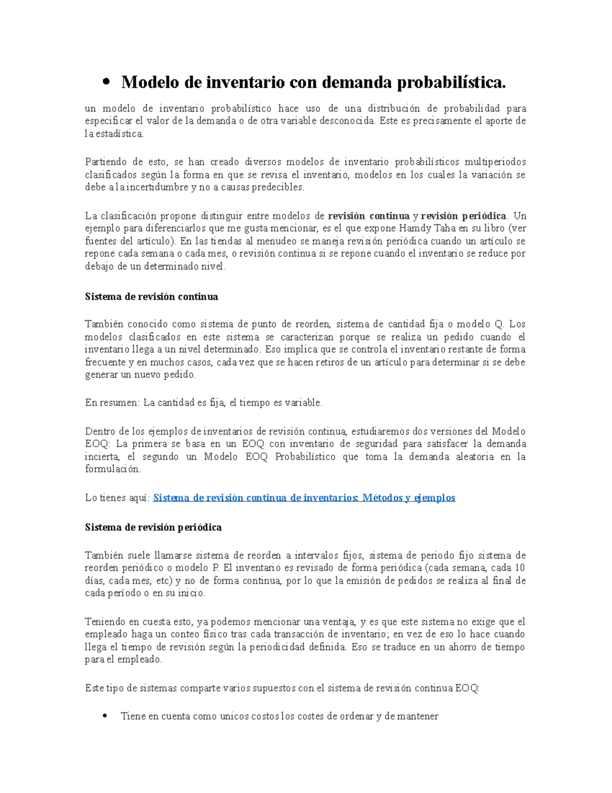 Modelos de Inventario: Demanda Probabilística y Determinística (ECO123 ...