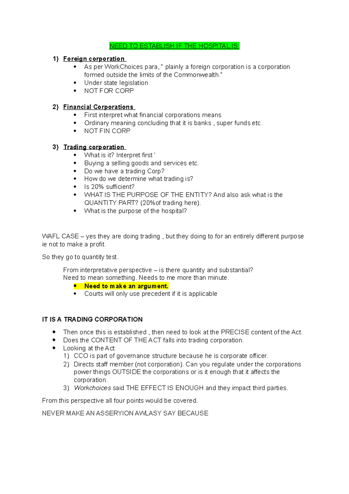 T5 - Tutorial Notes on Hospital Corporation Status Analysis - Studocu